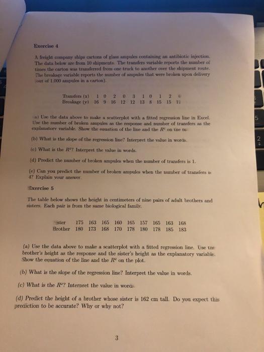Solved Exercise 1 The data below represent the highway and | Chegg.com
