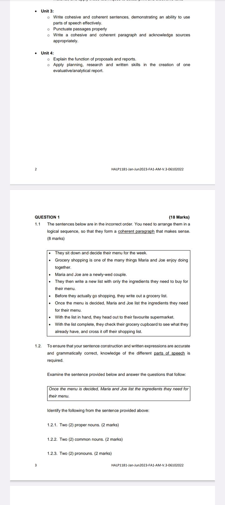 - Unit 3: - Write cohesive and coherent sentences, | Chegg.com