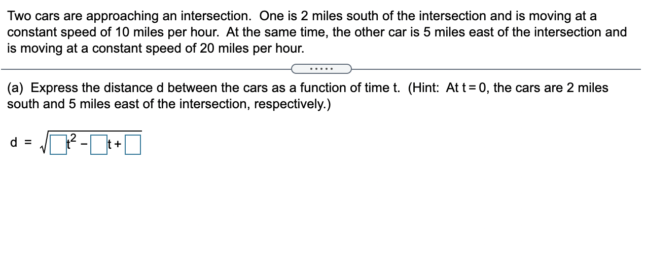 Solved Two cars are approaching an intersection. One is 2 | Chegg.com