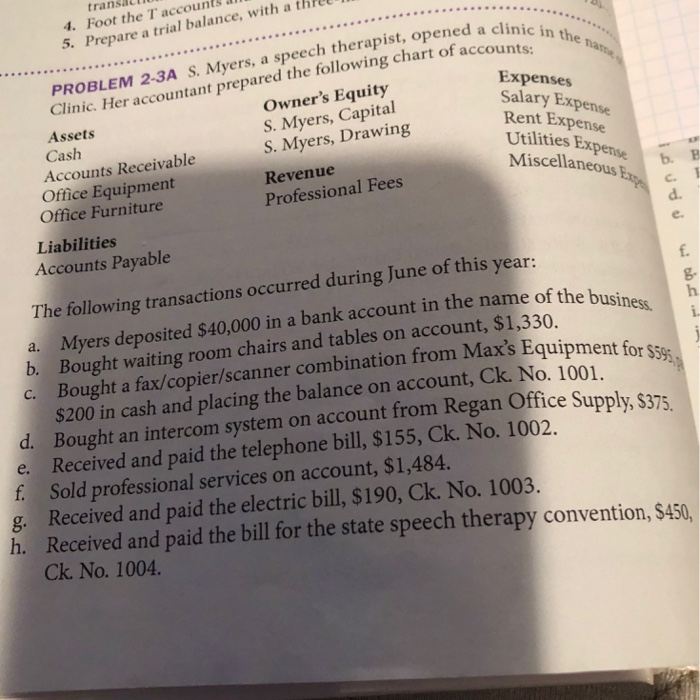 Solved transactio 4. Foot the T accounts 5. Prepare a trial | Chegg.com