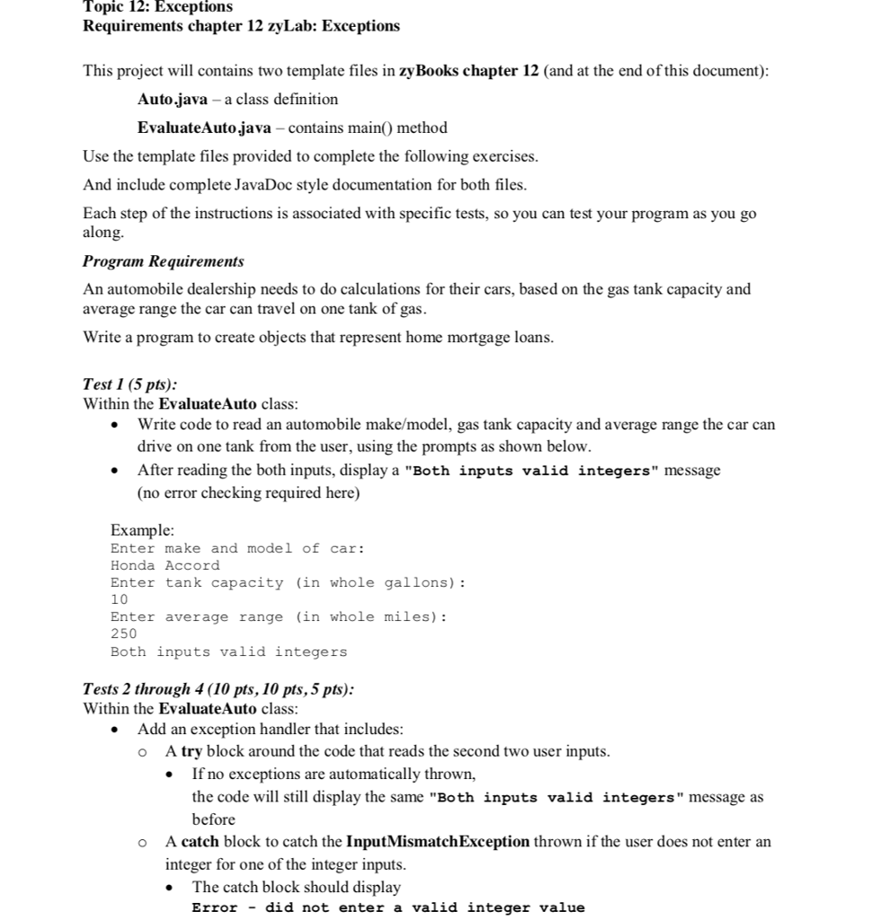Solved Topic 12: Exceptions Requirements chapter 12 zyLab: | Chegg.com