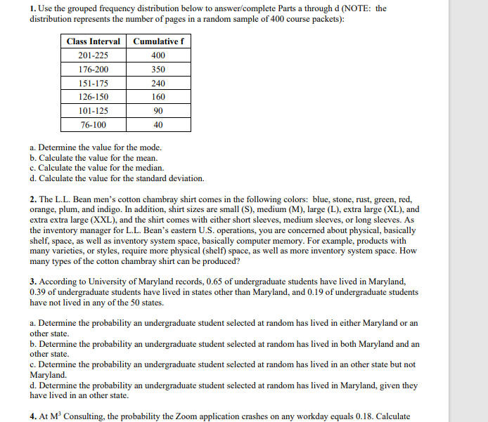 Solved 1. Use the grouped frequency distribution below to | Chegg.com
