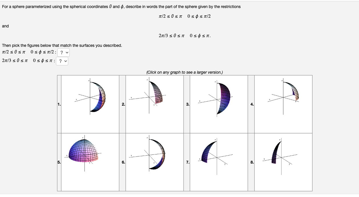 Solved π/2≤θ≤π0≤ϕ≤π/2 and 2π/3≤θ≤π0≤ϕ≤π. Then pick the | Chegg.com