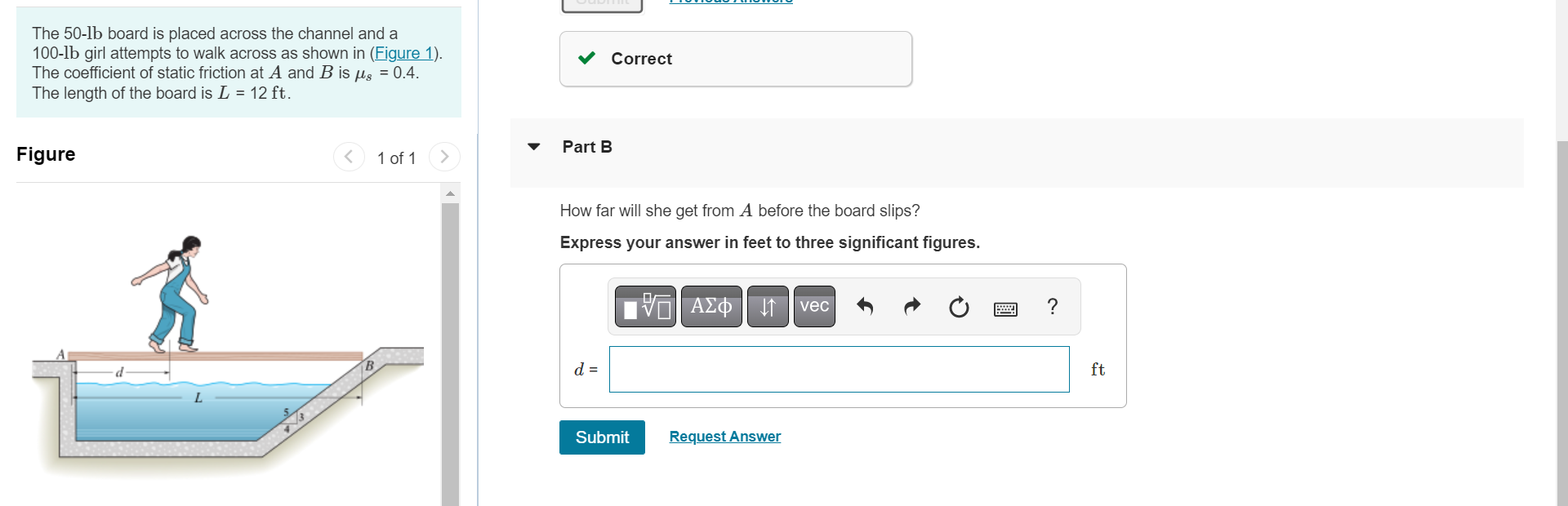 Solved The 50-lb board is placed across the channel and a | Chegg.com