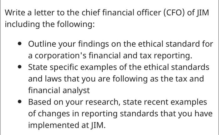Solved Write a letter to the chief financial officer (CFO) | Chegg.com