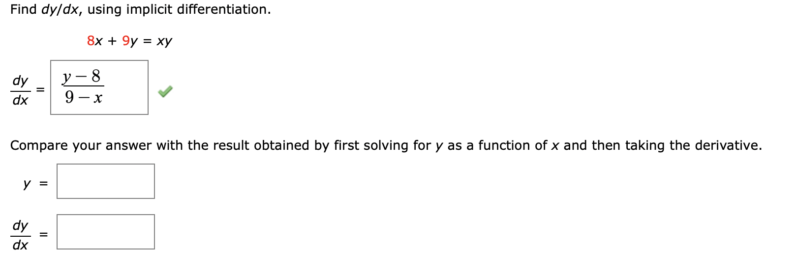 Solved Find dydx, ﻿using implicit | Chegg.com