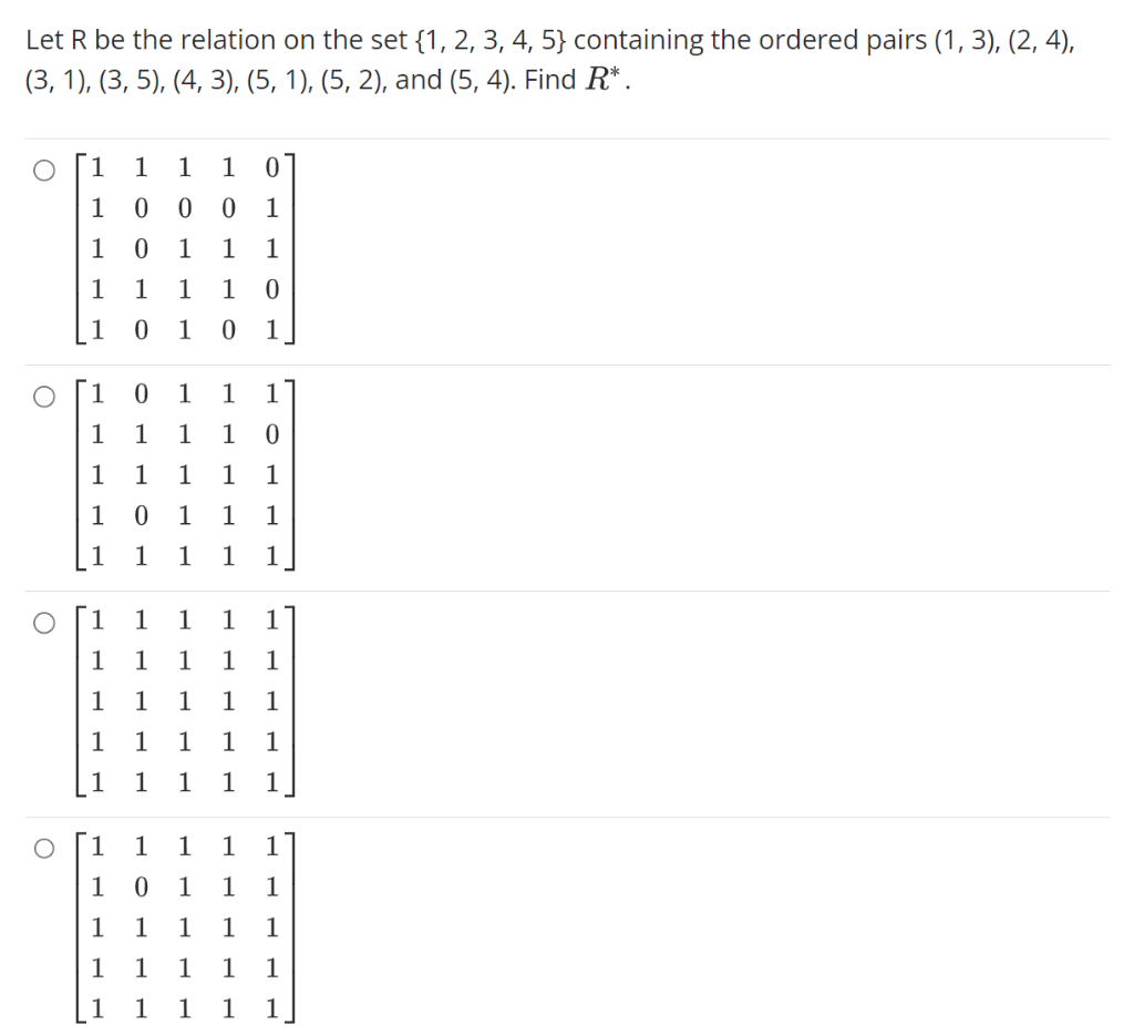Solved Let R be the relation on the set {1,2,3,4,5} | Chegg.com