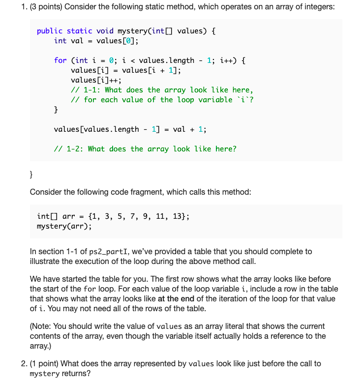 Solved 1. (3 points) Consider the following static method, | Chegg.com