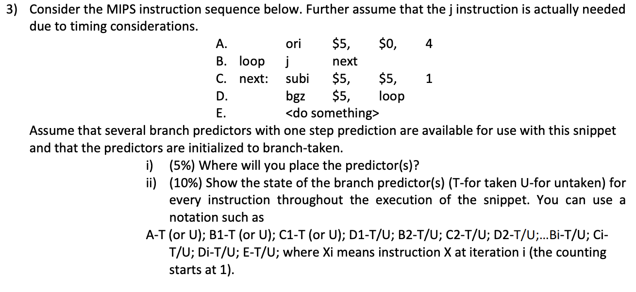 j 3) Consider the MIPS instruction sequence below. | Chegg.com