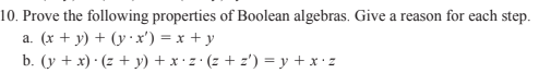 Solved 10 Prove The Following Properties Of Boolean