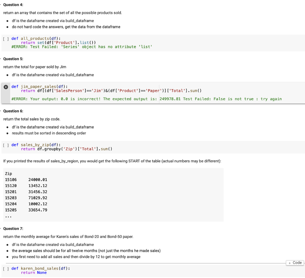 Python Pandas Assignment Answers are needed for | Chegg.com