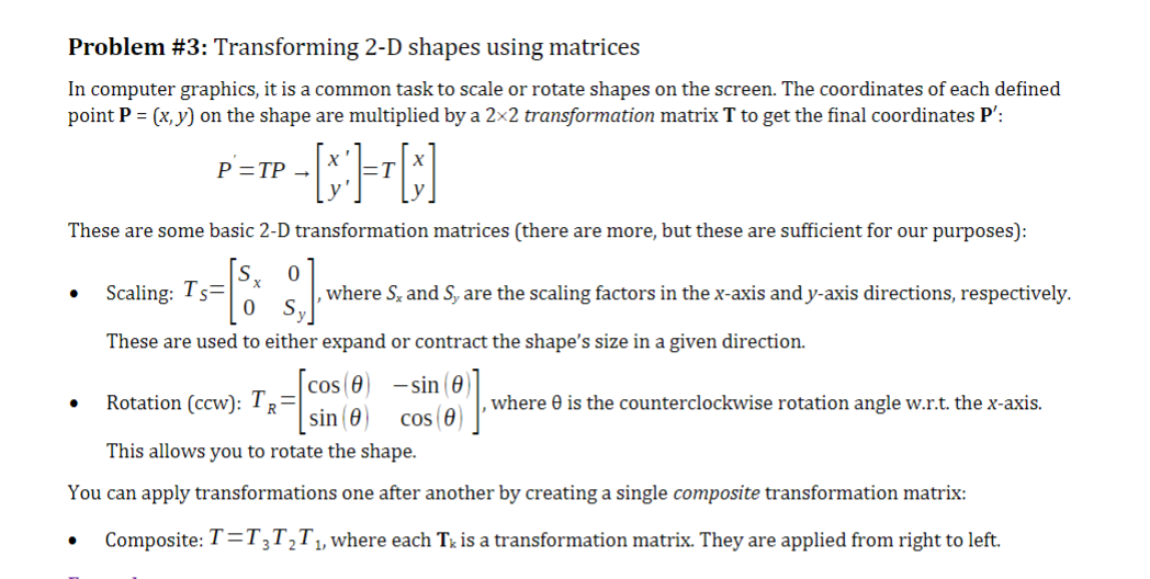 Solved Problem \#3: Transforming 2-D shapes using matrices | Chegg.com