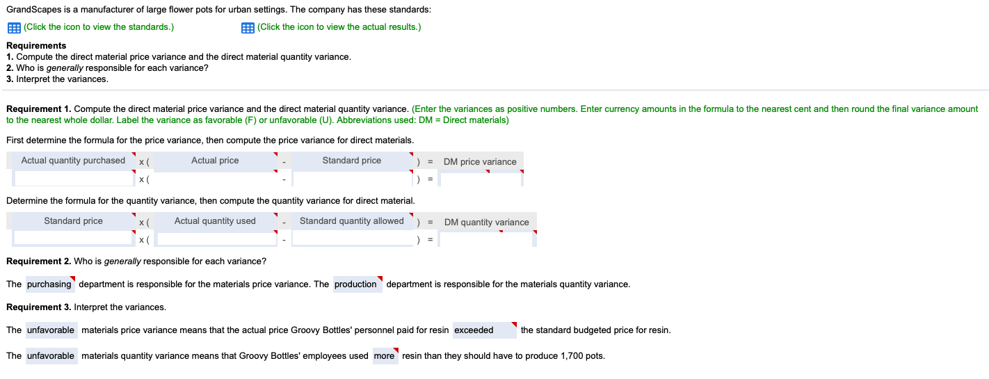Solved GrandScapes is a manufacturer of large flower pots | Chegg.com