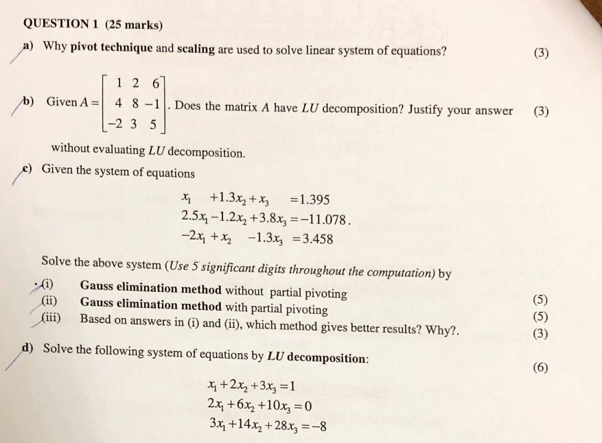 Solved a) Why pivot technique and scaling are used to solve | Chegg.com