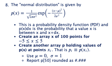 8. The "normal distribution" is given by p(x) = exp(- | Chegg.com