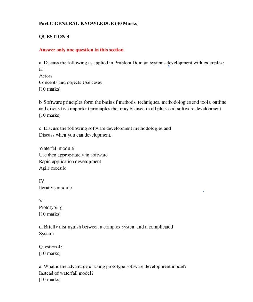 Part C GENERAL KNOWLEDGE (40 Marks) QUESTION 3: | Chegg.com