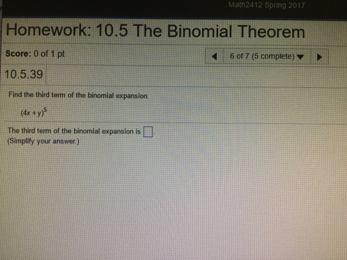Solved Find the third term of the binomial expansion (4x | Chegg.com