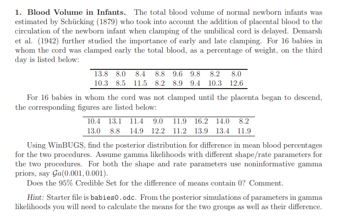1. Blood Volume in Infants. The total blood volume of | Chegg.com
