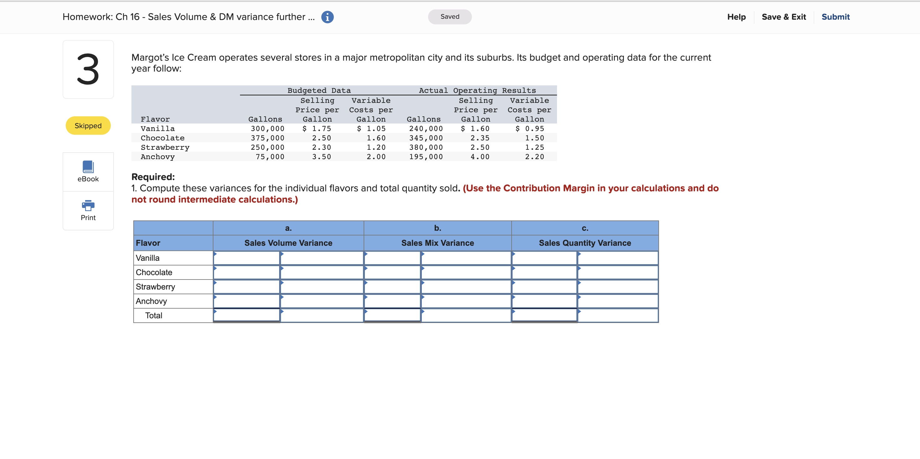 Solved Homework: Ch 16 - Sales Volume \\& DM variance | Chegg.com