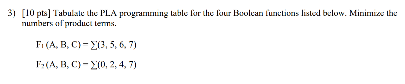 Solved 3) [10 pts] Tabulate the PLA programming table for | Chegg.com