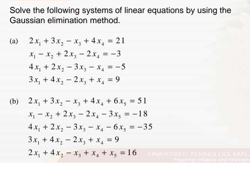 Solved Solve the following systems of linear equations by | Chegg.com