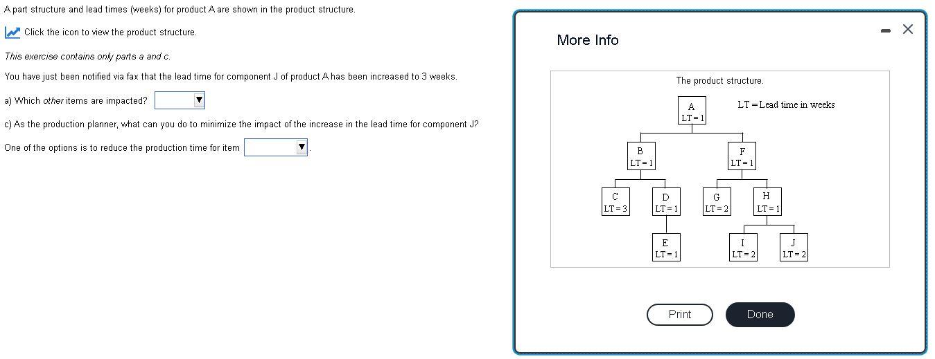 Solved A part structure and lead times (weeks) for product A | Chegg.com