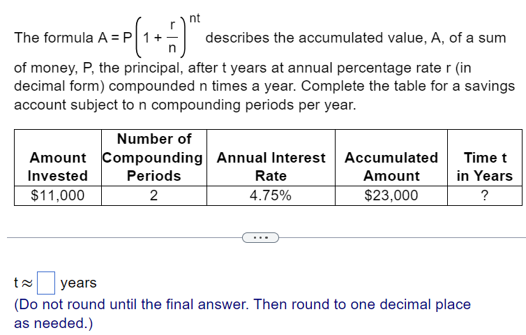 Solved The formula A=P(1+nr)nt describes the accumulated | Chegg.com