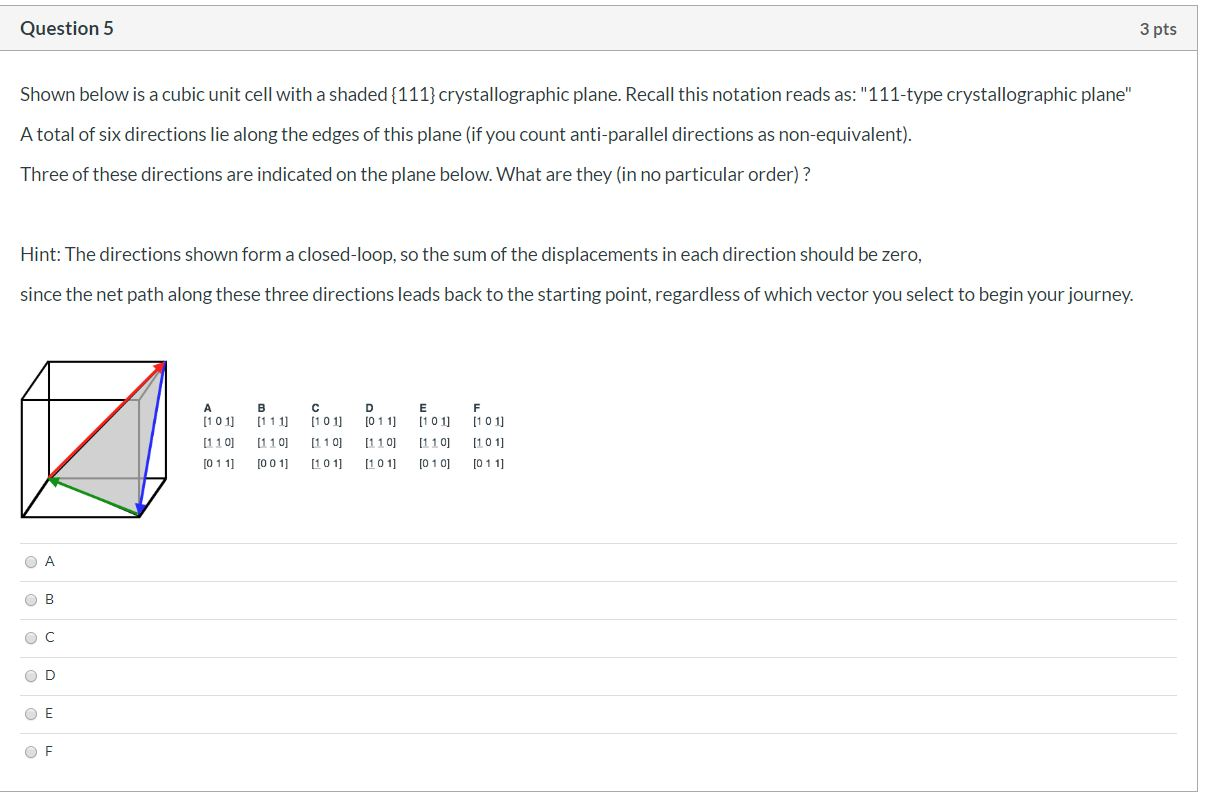 Solved Question 5 3 pts Shown below is a cubic unit cell | Chegg.com