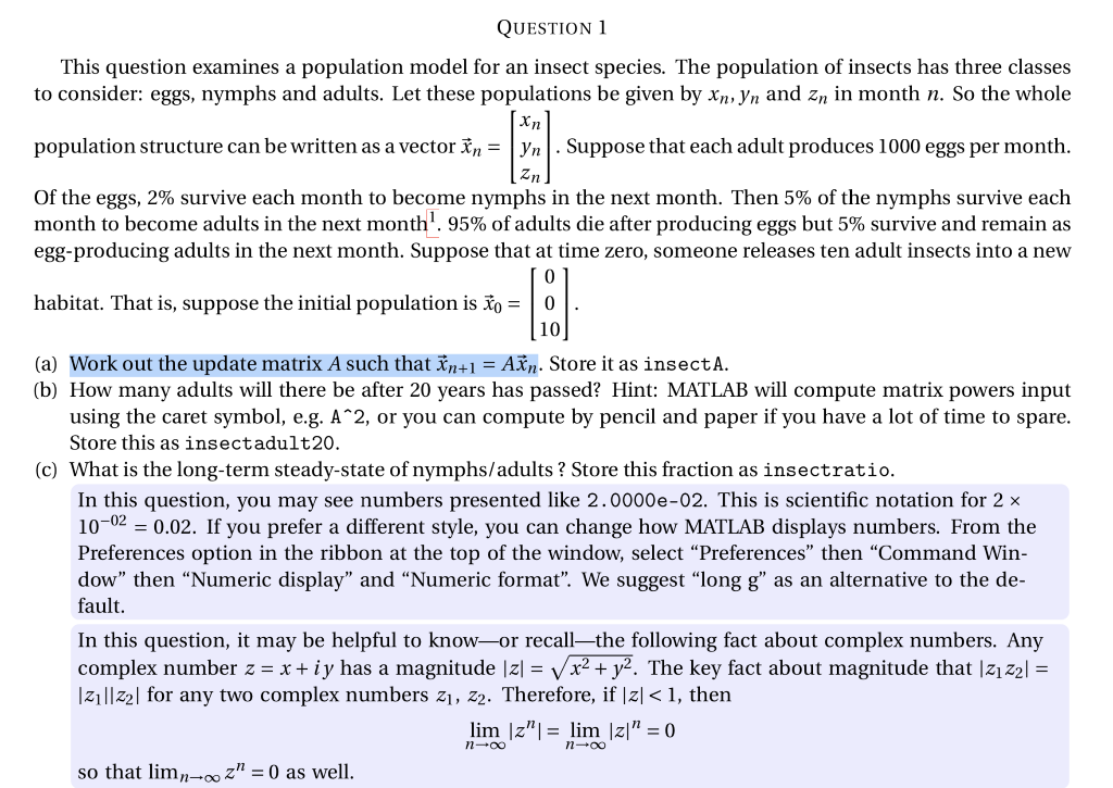 QUESTION 1 This question examines a population model | Chegg.com