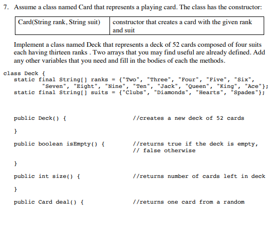 Solved 7 Assume A Class Named Card That Represents A