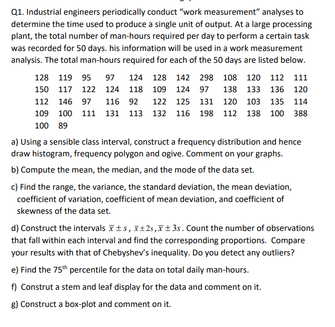 Solved Use Excel to calculate different statistical | Chegg.com