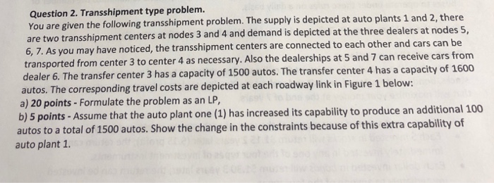 Question 2. Transshipment type problem. You are given | Chegg.com