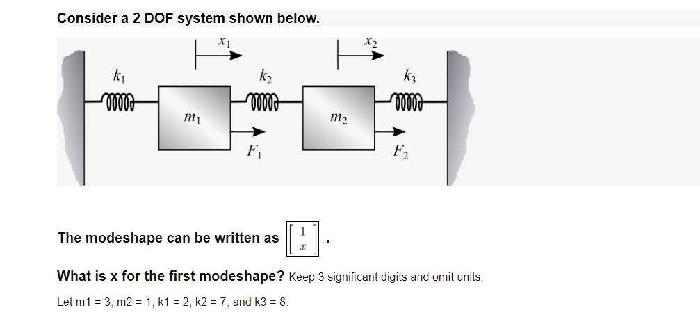 Solved Consider a 2 DOF system shown below. x1 Ху k2 k3 O000 | Chegg.com