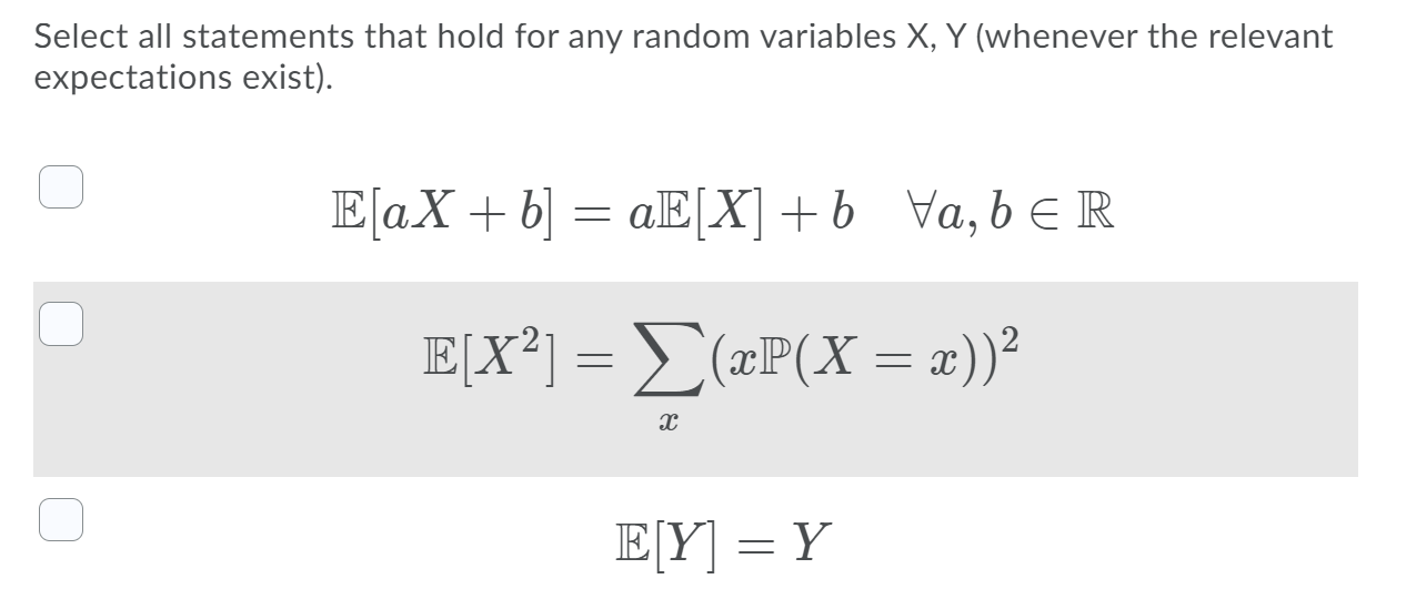 Solved Select all statements that hold for any random | Chegg.com