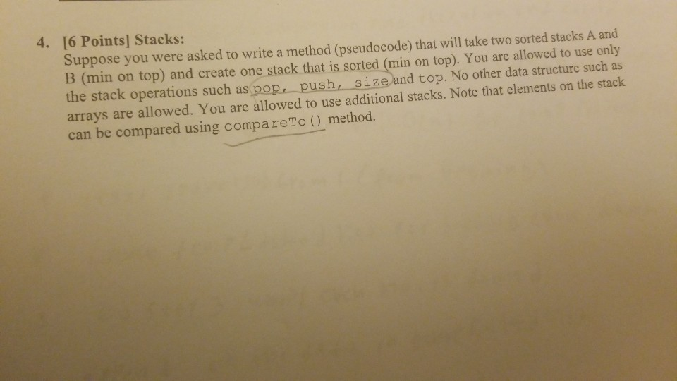 Solved 4 6 Points Stacks Suppose You Were Asked To Write