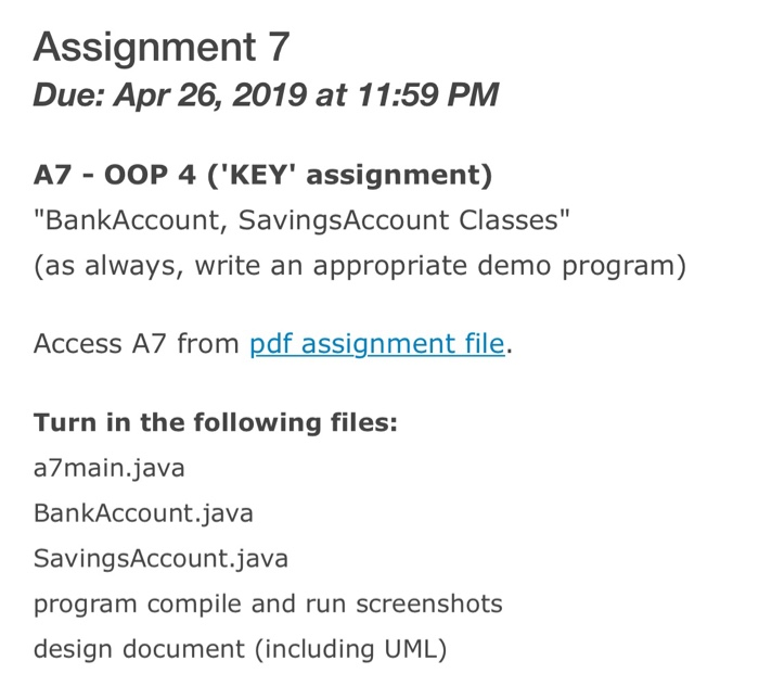 Solved Assignment 7 Due Apr 26 2019 At 1159 Pm A7 Oop 4 3590