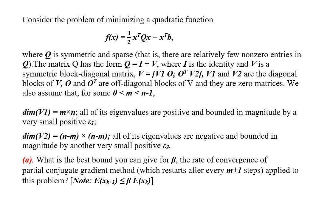 Consider The Problem Of Minimizing A Quadratic 