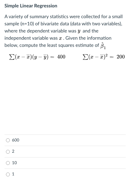 Solved Simple Linear Regression A variety of summary | Chegg.com