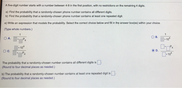 Solved A five-digit number starts with a number between 4-9 | Chegg.com