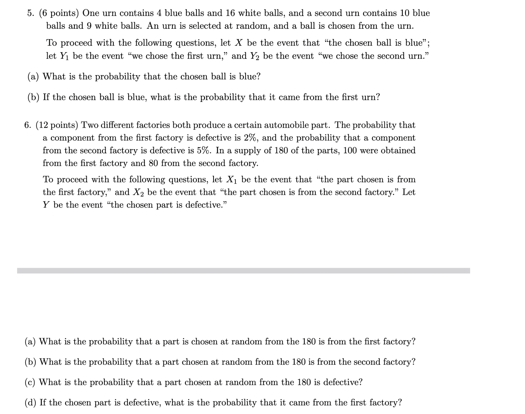 Solved 5. (6 points) One urn contains 4 blue balls and 16 | Chegg.com