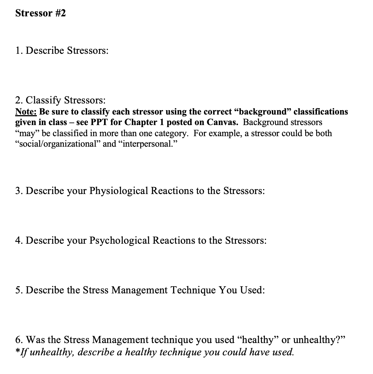 Instructions: Identify three "different" stressors | Chegg.com