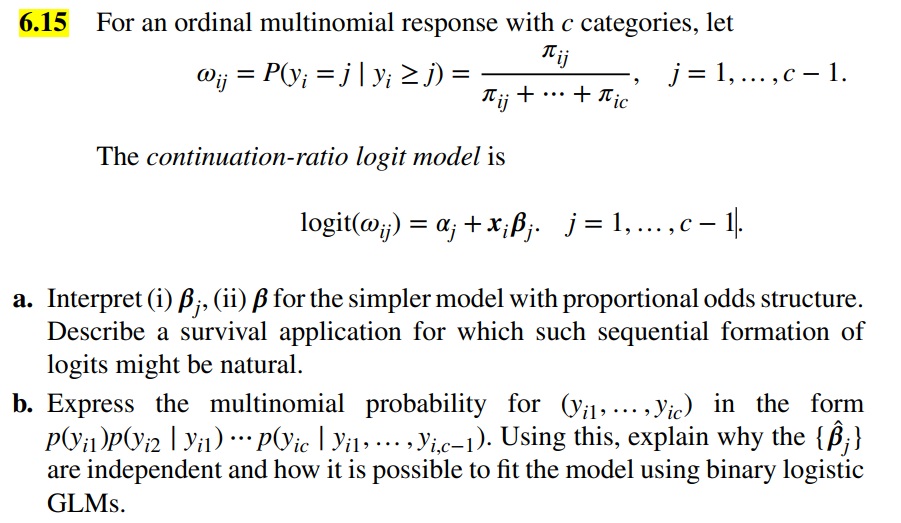 Solved 6.15 ﻿For an ordinal multinomial response with c | Chegg.com