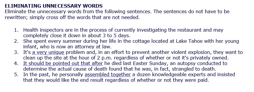 Eliminating Unnecessary Words Eliminate The 