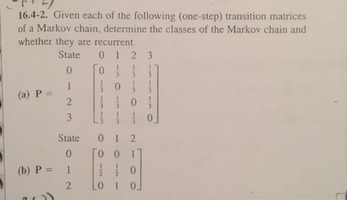 Solved Given each of the following (one-step) transition | Chegg.com
