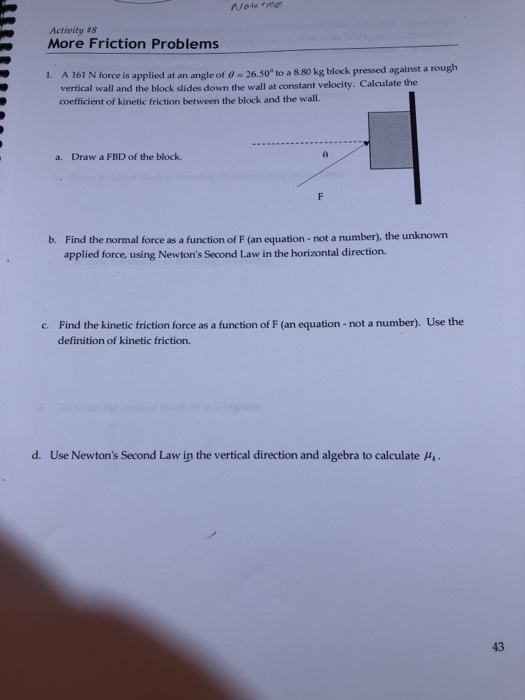 Solved Activity #8 More Friction Problems 1. A 161 N force | Chegg.com