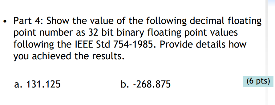 Solved Part 4: Show the value of the following decimal | Chegg.com