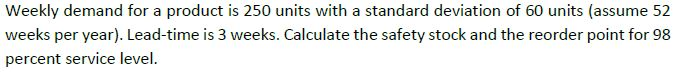 Solved Weekly demand for a product is 250 units with a | Chegg.com