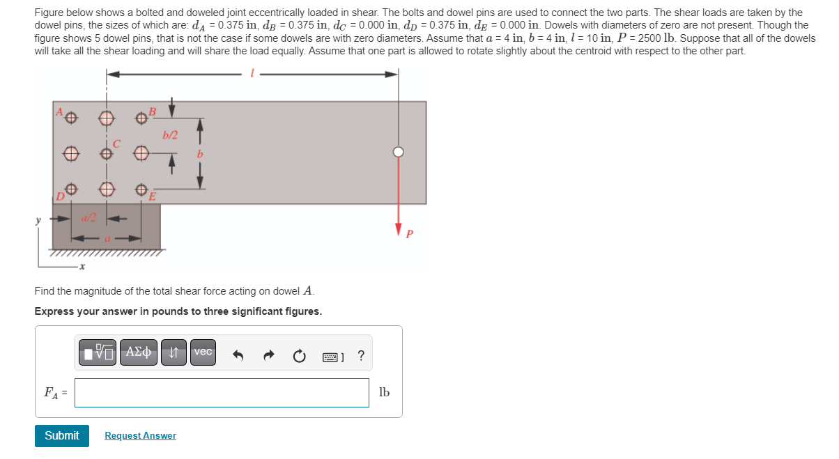 Solved Figure below shows a bolted and doweled joint | Chegg.com