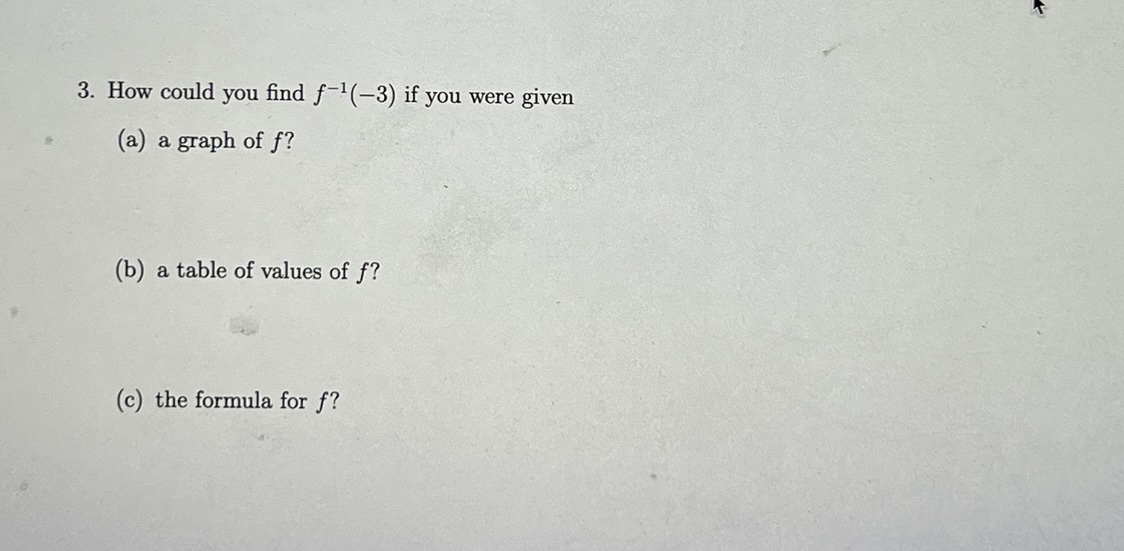 Solved 3. How could you find f−1(−3) if you were given (a) a | Chegg.com