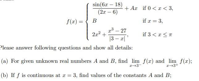 Solved \[ f(x)=\left\{\begin{array}{ll} \frac{\sin (6 | Chegg.com